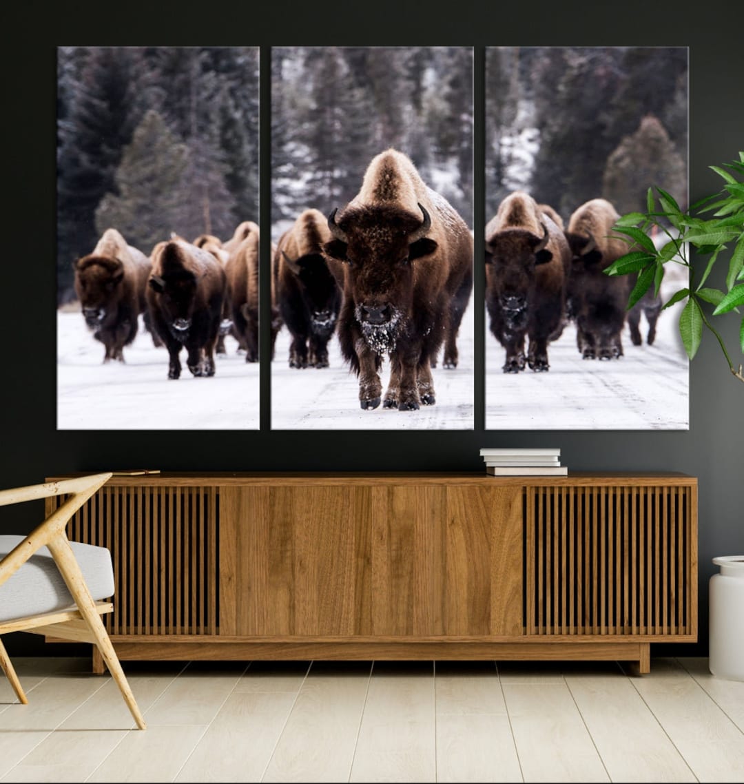 Bison Wall Art Canvas Print Buffalo Winter Art Canvas Print for ...