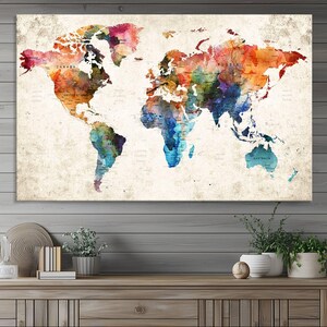 Vibrant Global Map Wall Art ~ World Map Canvas Print, Multi Panel World ...