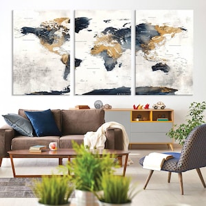 Modern Colorful World Map, Framed Multi Panel World Map Print, Office ...