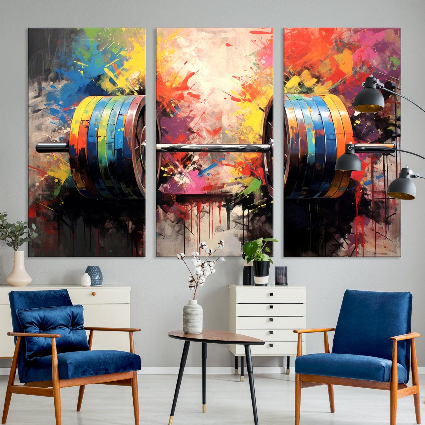 Gym Canvas Wall Art, Barbell Graffiti Print, Weightlifting Decor ...