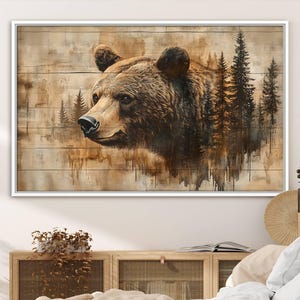 Abstract Rustic Grizzly Bear Wall Art Canvas Print - Woodland Wildlife ...