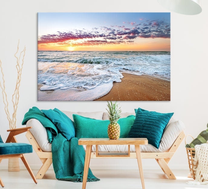 Sunset Beach Waves Canvas Wall Art – 3-piece Framed Print - Etsy