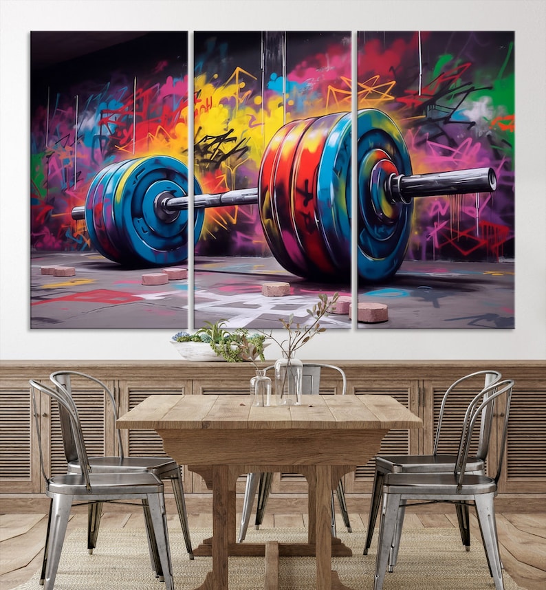 Gym Canvas Wall Art Barbell Graffiti Print Weightlifting Decor Sport ...