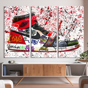 Jordan Graffiti Canvas Wall Art, Air Jordan Mid 1 Graffiti Wall Art ...