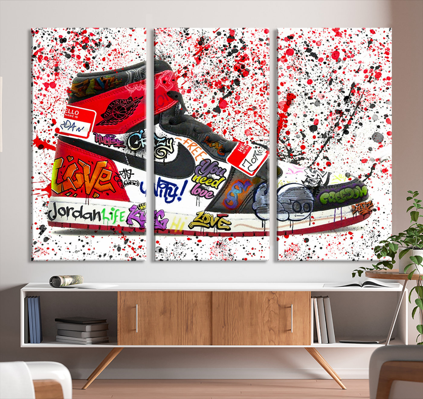 Jordan Graffiti Canvas Wall Art, Air Jordan Mid 1 Graffiti Wall Art ...