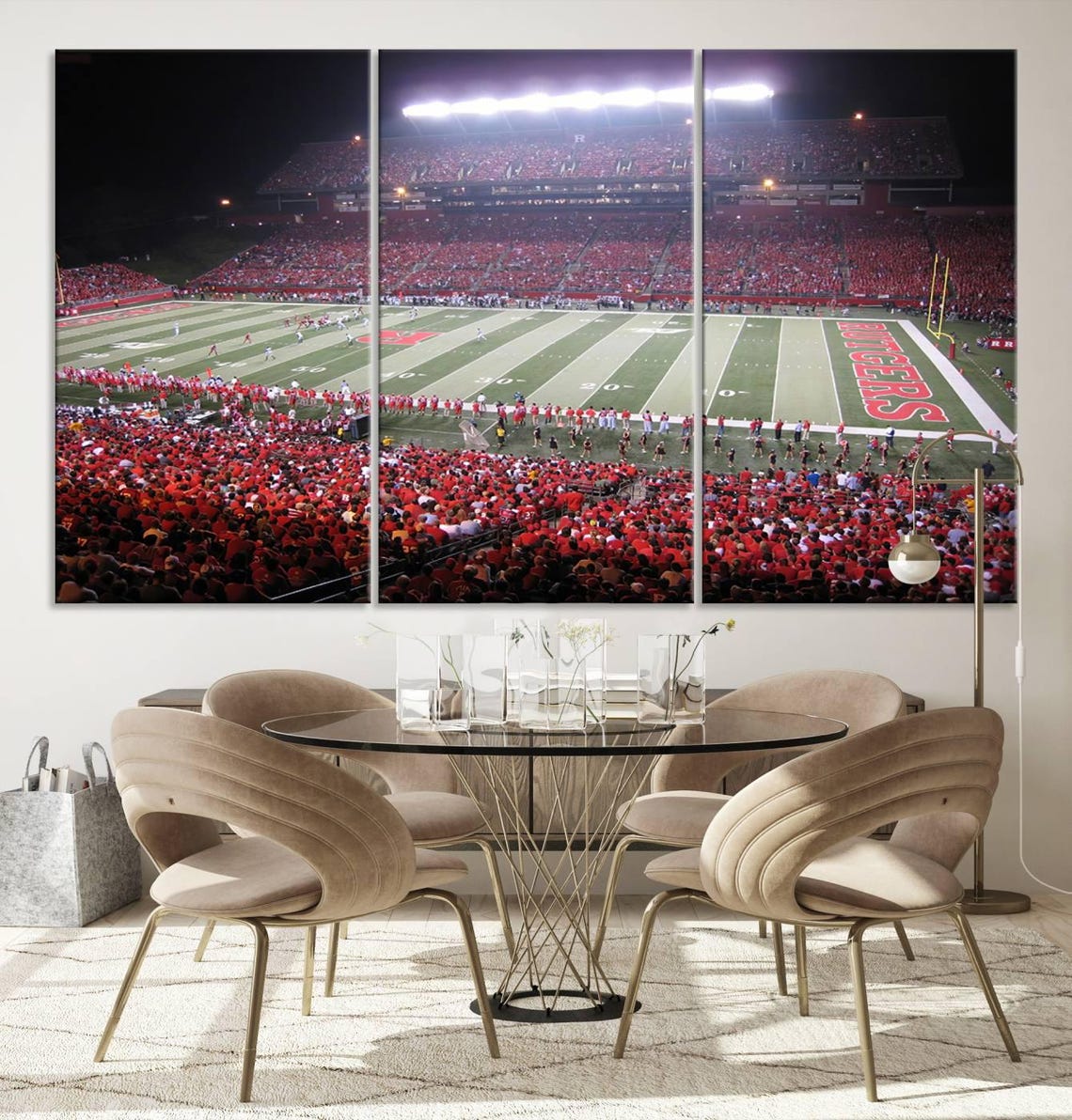 Rutgers Football Stadium Canvas Wall Art - Panoramic Night Game View ...