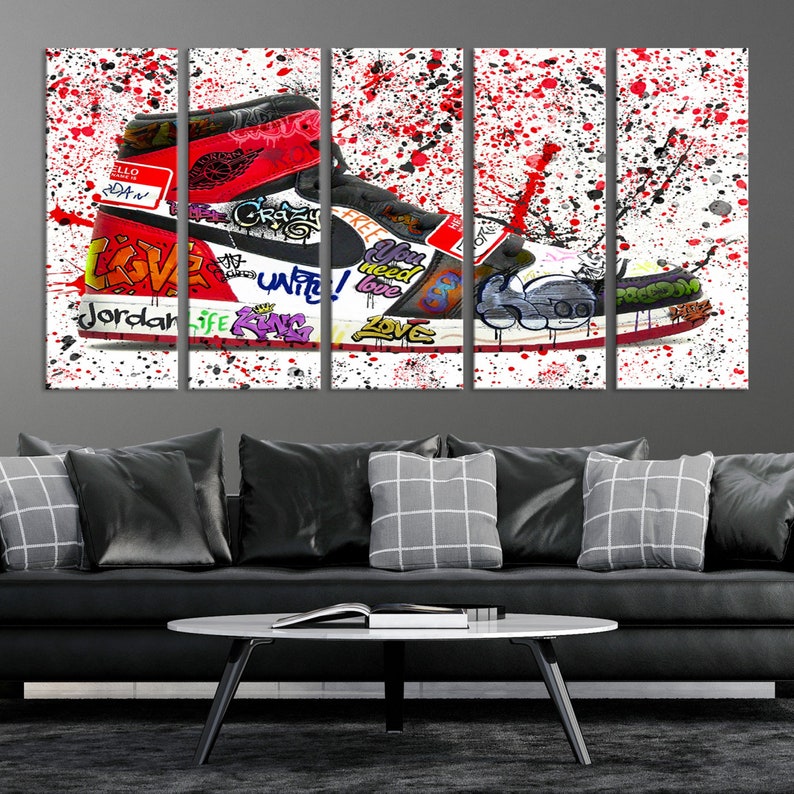 Jordan Graffiti Canvas Wall Art, Air Jordan Mid 1 Graffiti Wall Art ...