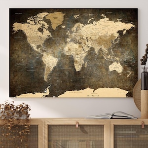 Vintage World Map Print, 3 Multi Panel Map, World Map Canvas Art ...