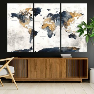 Modern Colorful World Map, Framed Multi Panel World Map Print, Office ...