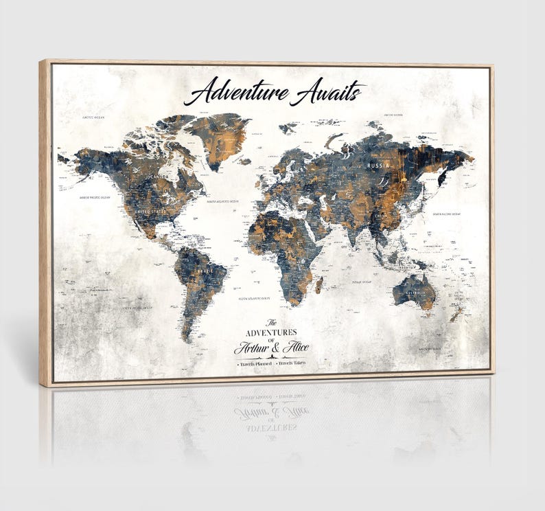 Personalized World Map for Couples, Custom Floating Frame Travel Map ...