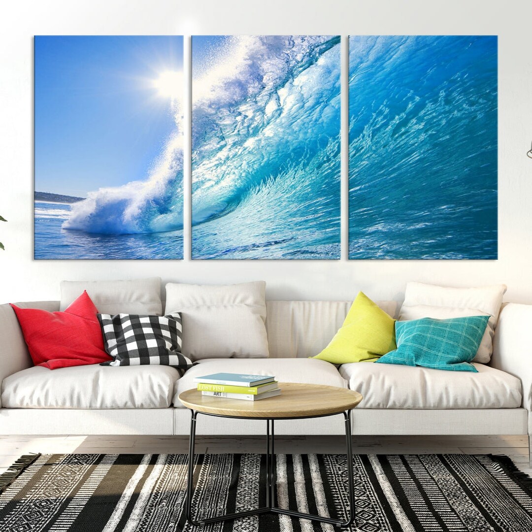 Blue Ocean Wave Canvas Wall Art Beach Print Sea Multi Panel Canvas ...