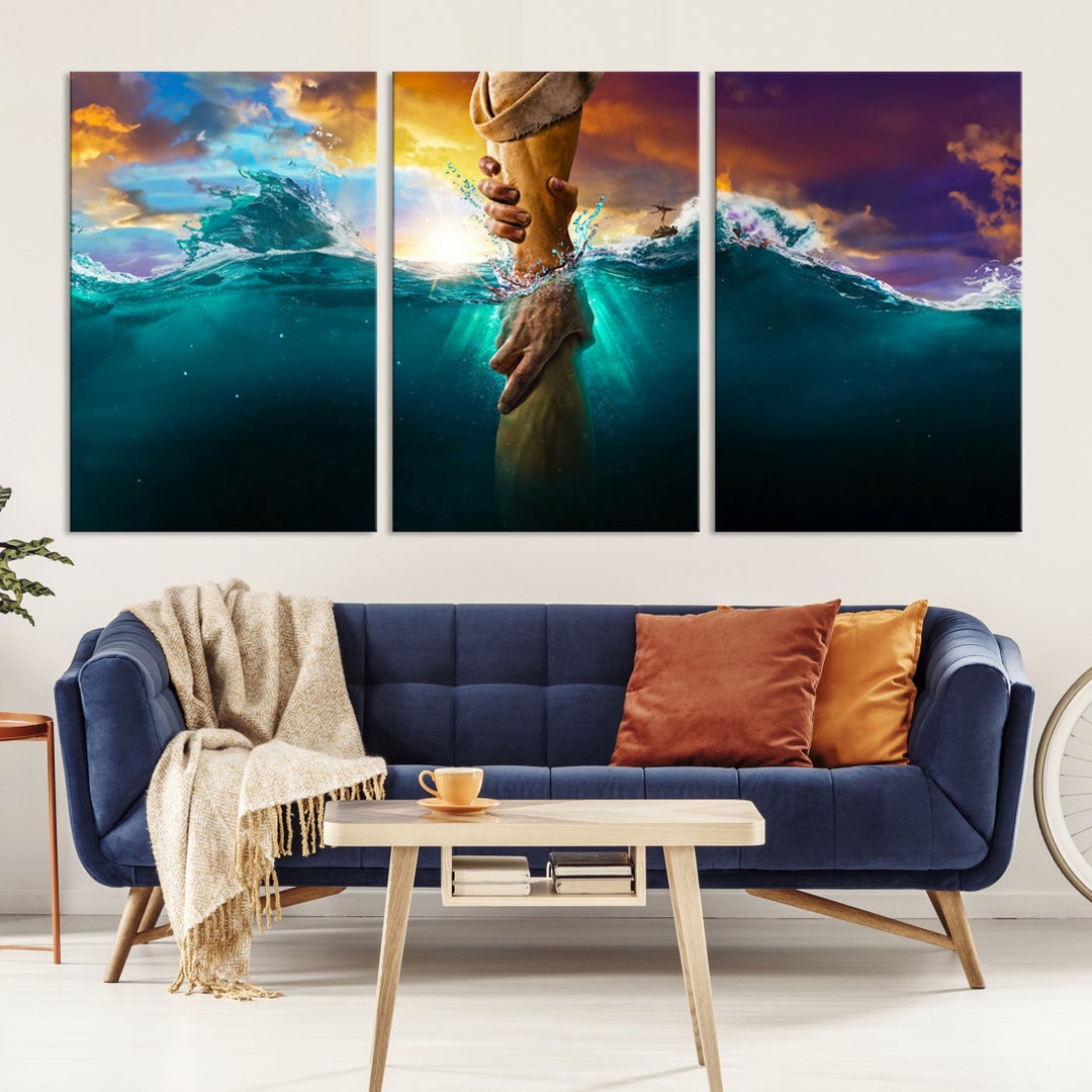God's Hands Modern Christian Art Print Jesus Hand in Water Canvas Wall ...