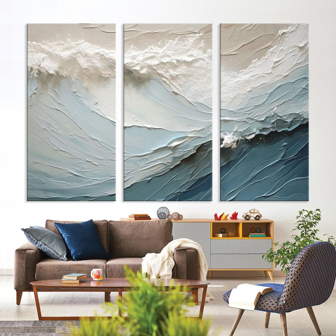 Waves Abstract Wall Art Print, Modern Nautical Canvas Print, Framed ...