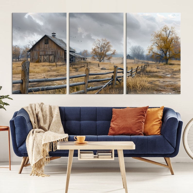 Farmhouse Wall Decor Old Barn Painting Canvas Print | Barn Wall Art ...