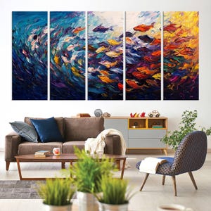 Abstract Fish Shoal Wall Art, Colorful Fish Herd Painting on Canvas ...