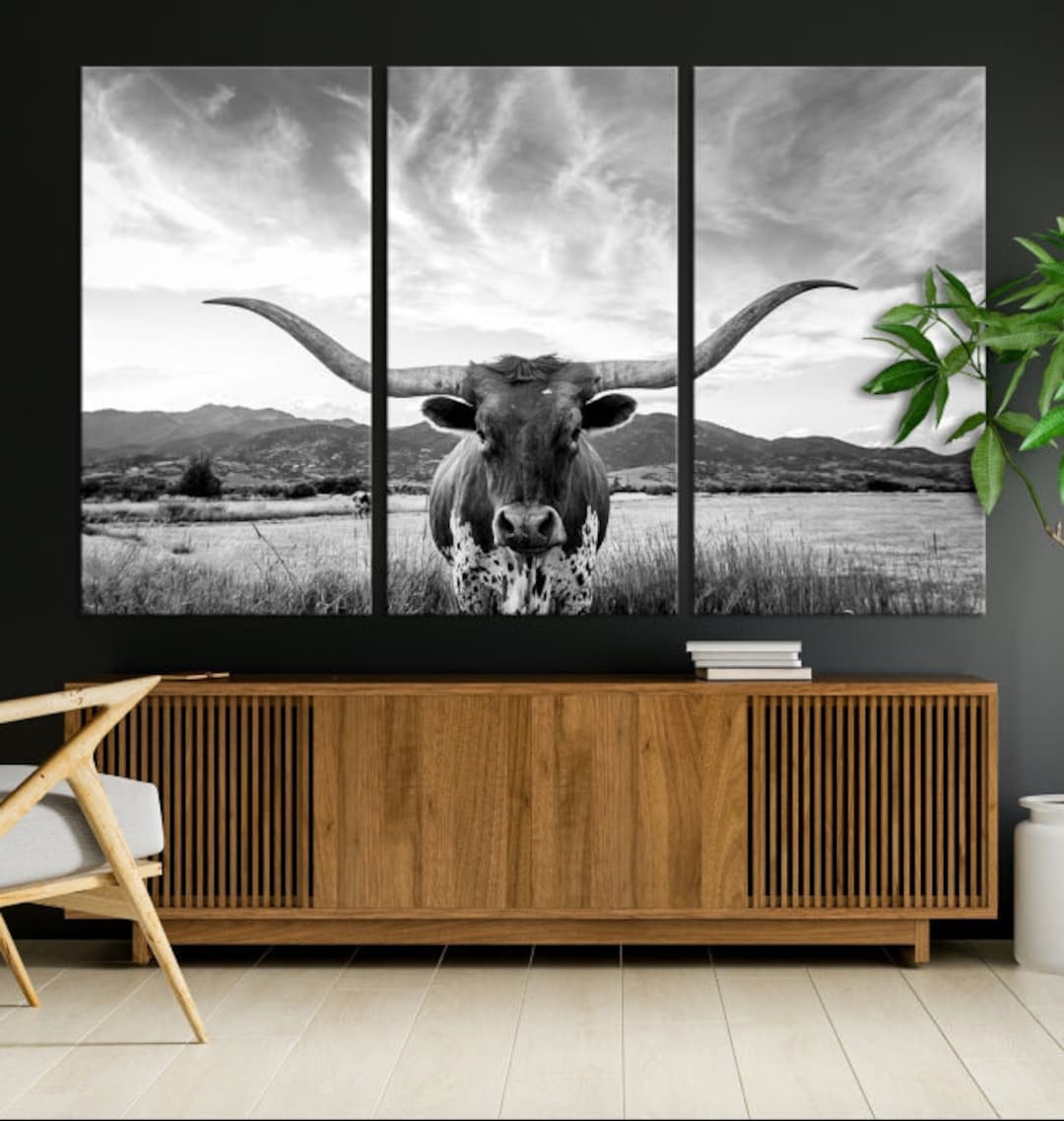 Texas Longhorn of Cow Wall Art Canvas Print for Farmhouse Decor Wall ...