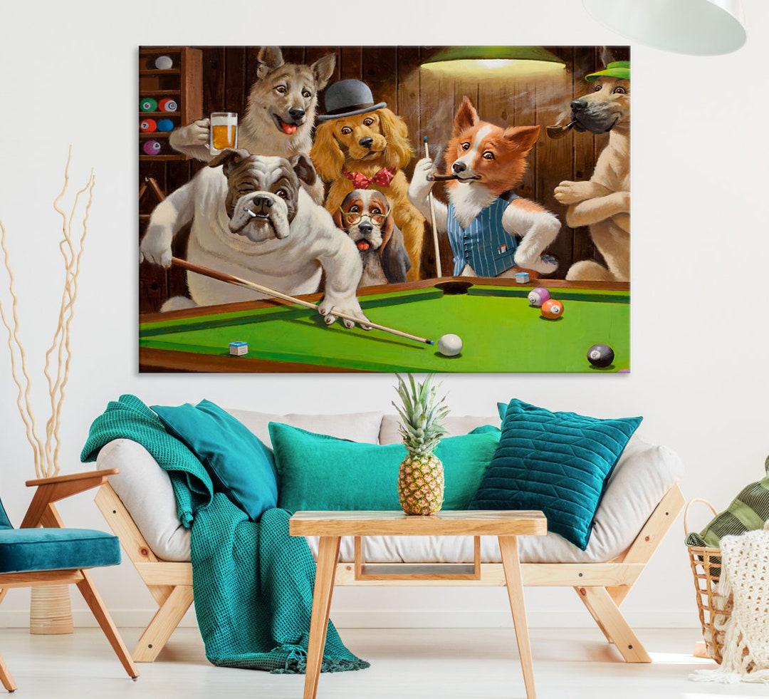 Dogs Playing Pool Wall Art Canvas Gift for Dog Lover Dogs Canvas Print ...