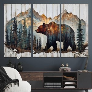 Rustic Bear in Forest Landscape Canvas Art Print, Majestic Bear ...