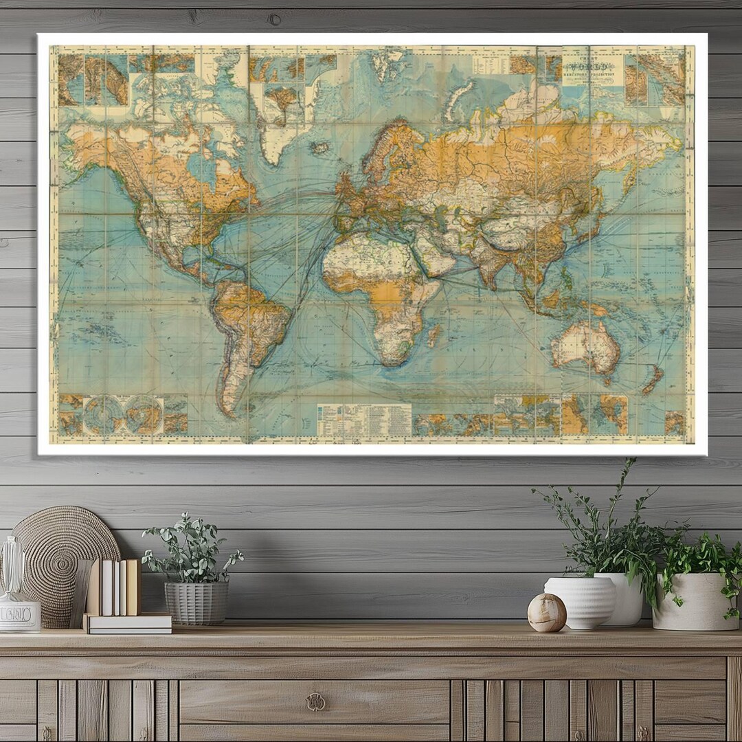 Gerardus Mercator 1873 Chart of the World on Vintage World Map Wall Art ...