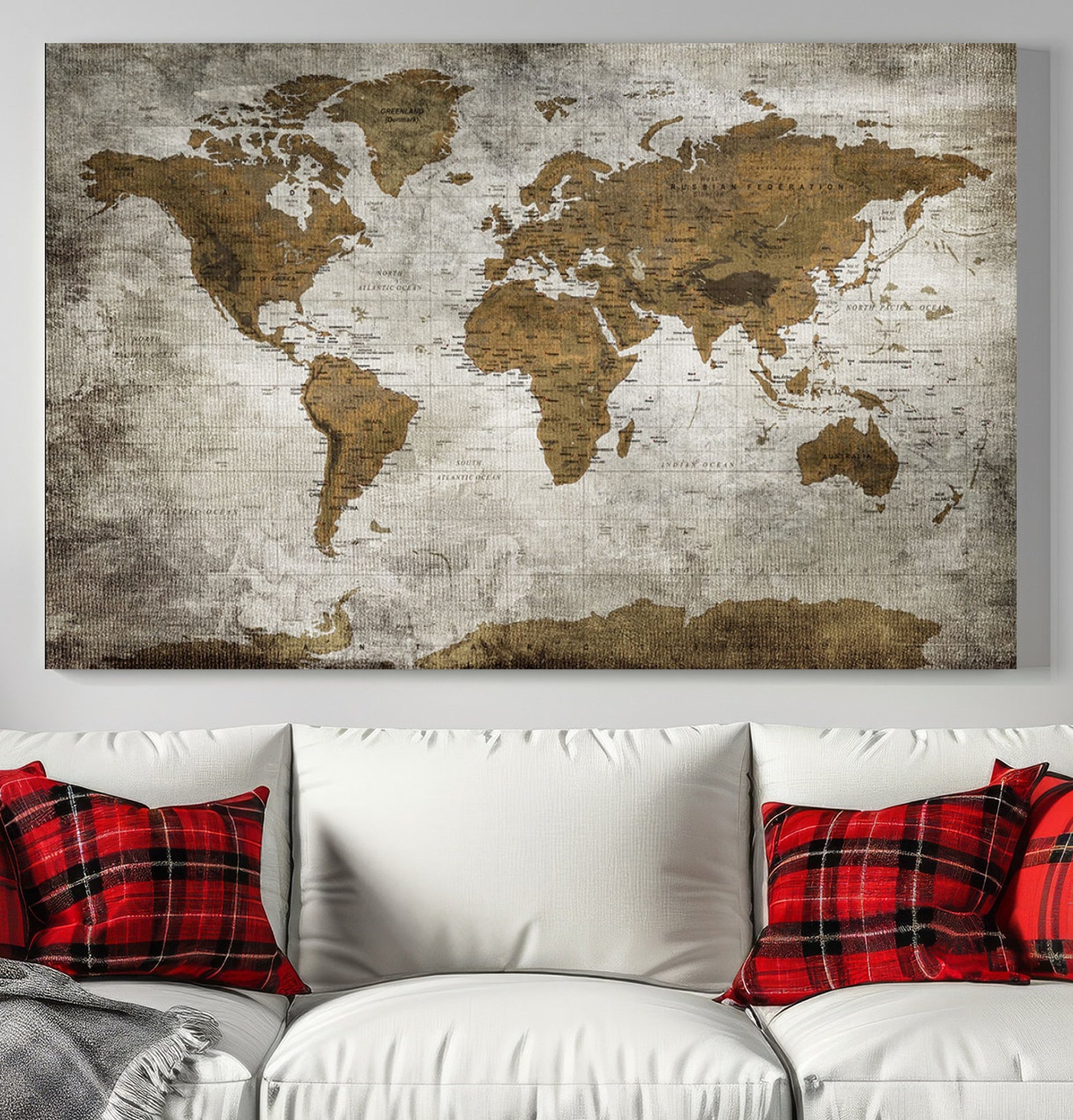 Old Style World Map Wall Art Print Vintage World Map on Canvas Gallery ...