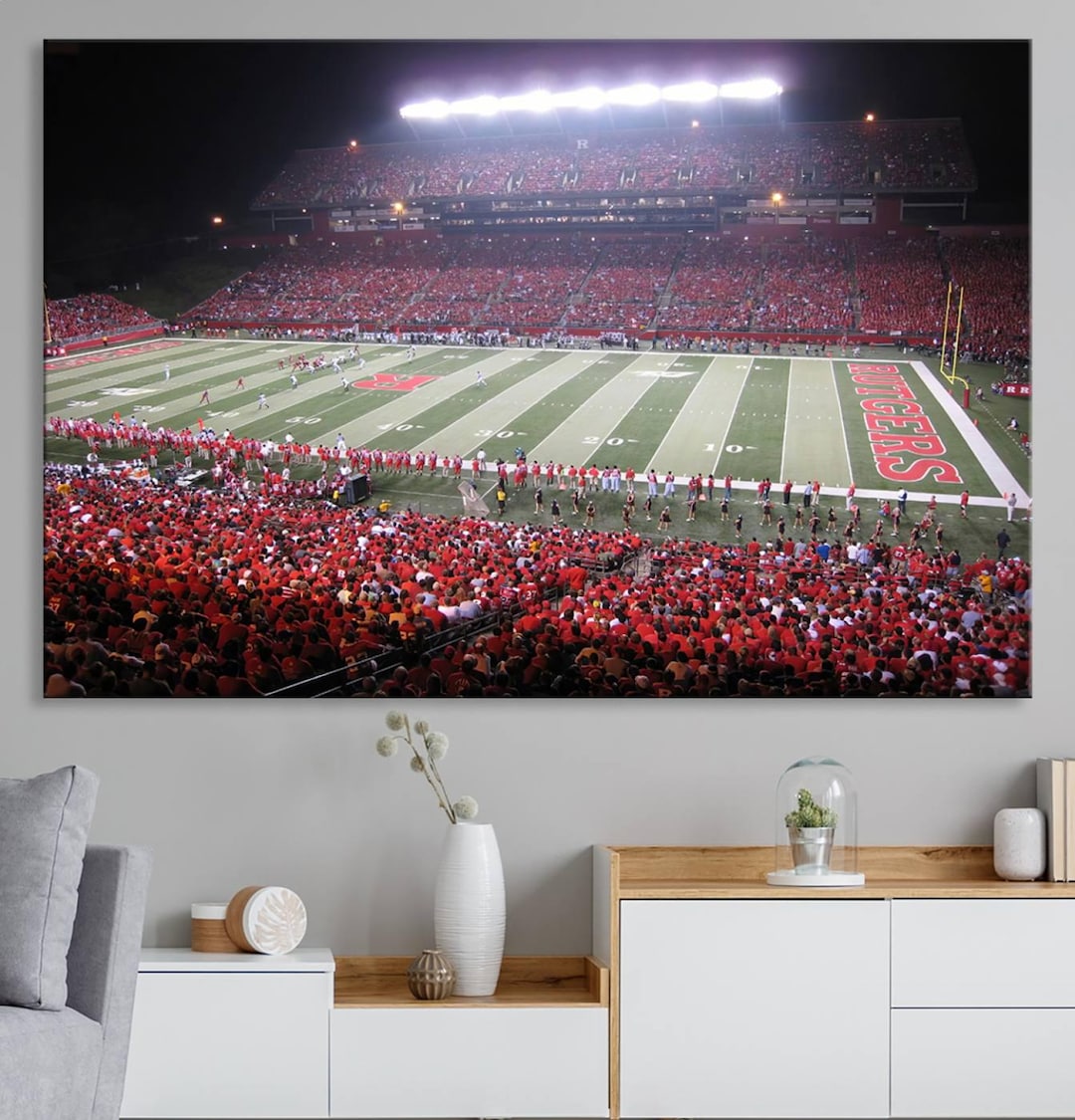 Rutgers Football Stadium Canvas Wall Art - Panoramic Night Game View ...