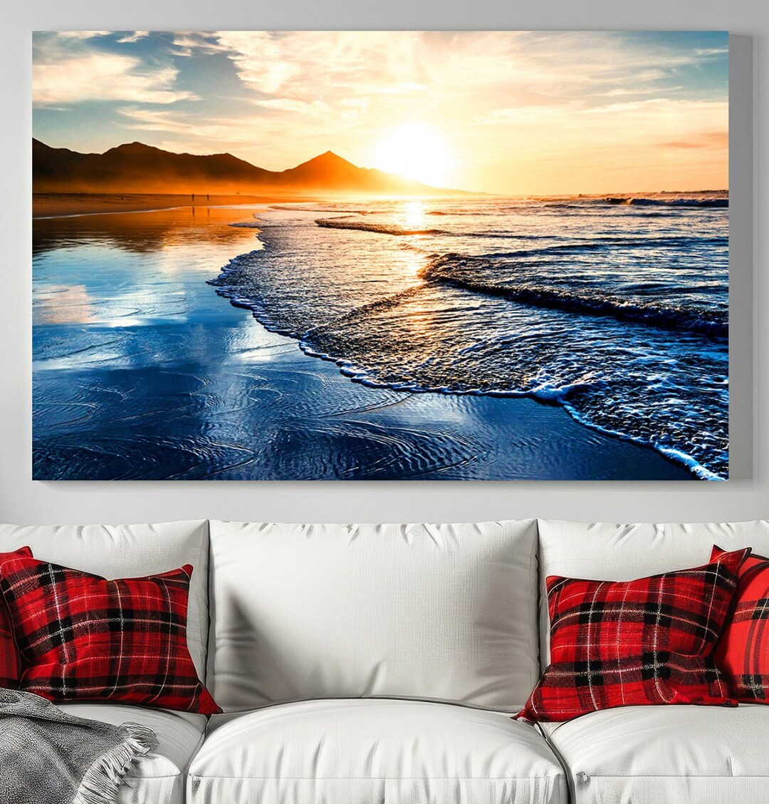 Ocean Beach Sunset Canvas Prints Sea Landscape Nautical Photo Coastal ...