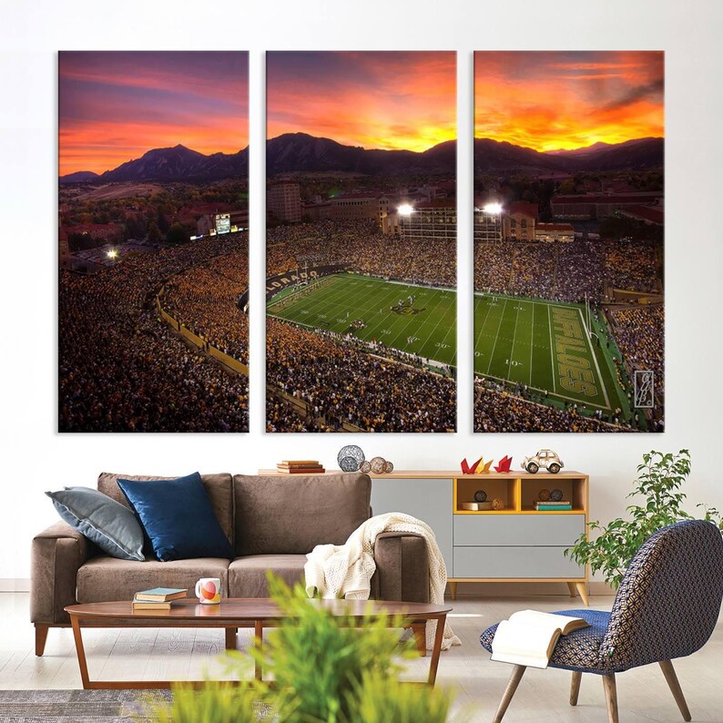 Folsom Field Stadium Canvas Wall Art - Game Day View Mountain Backdrop ...