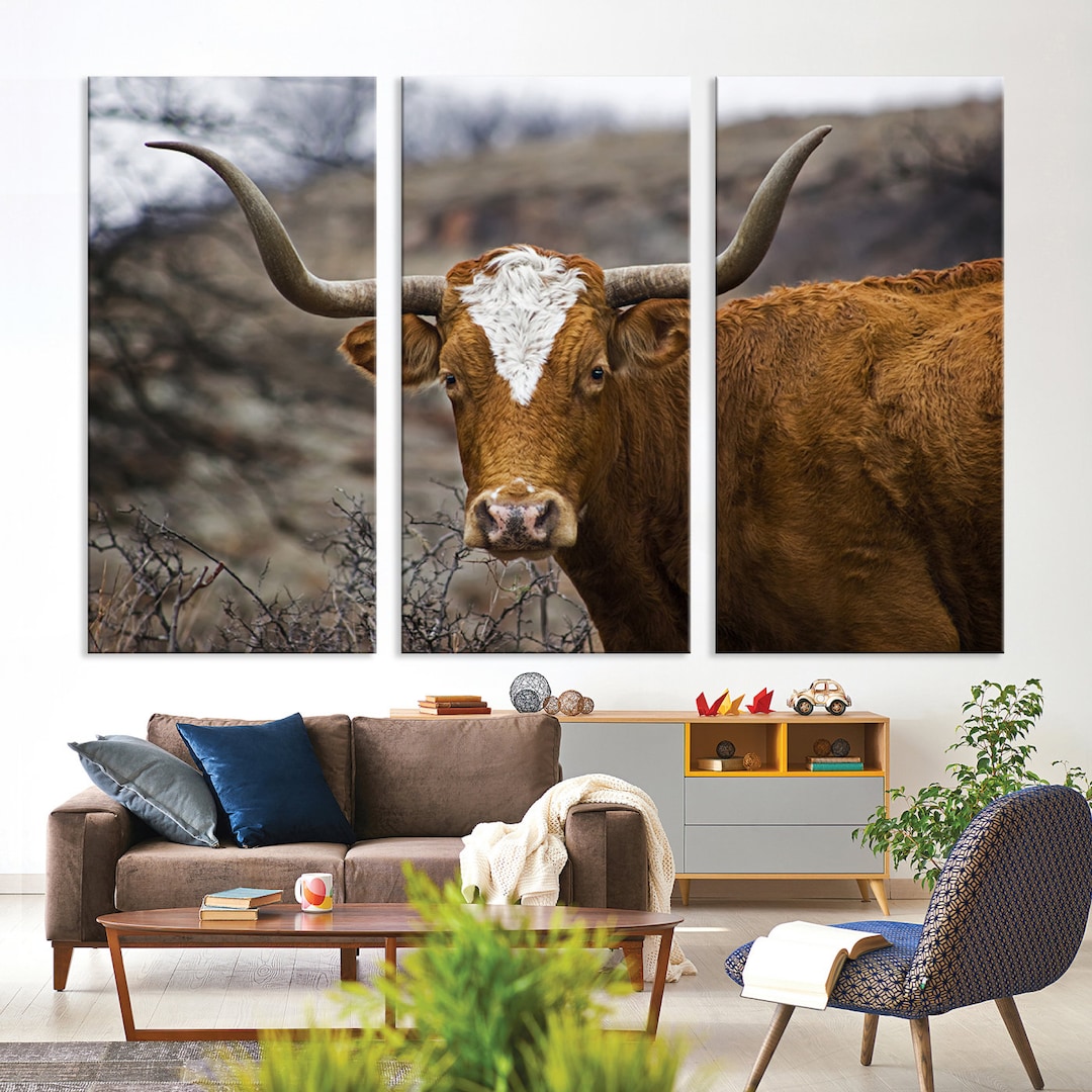 Texas Cow Longhorn Wall Art Print, Cattle Bighorn Wall Art Print for ...