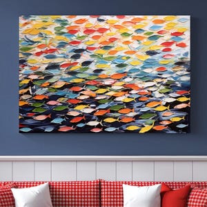 Abstract Fish Shoal Wall Art Canvas Print, Colorful Fish Herd Painting ...