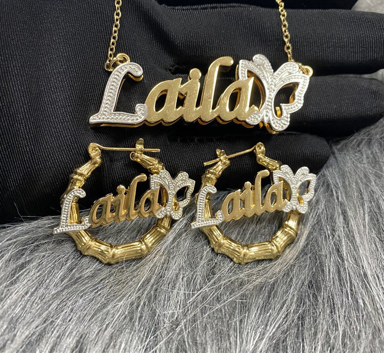 Custom Name Necklace Custom Name Jewelry Set Custom Name - Etsy