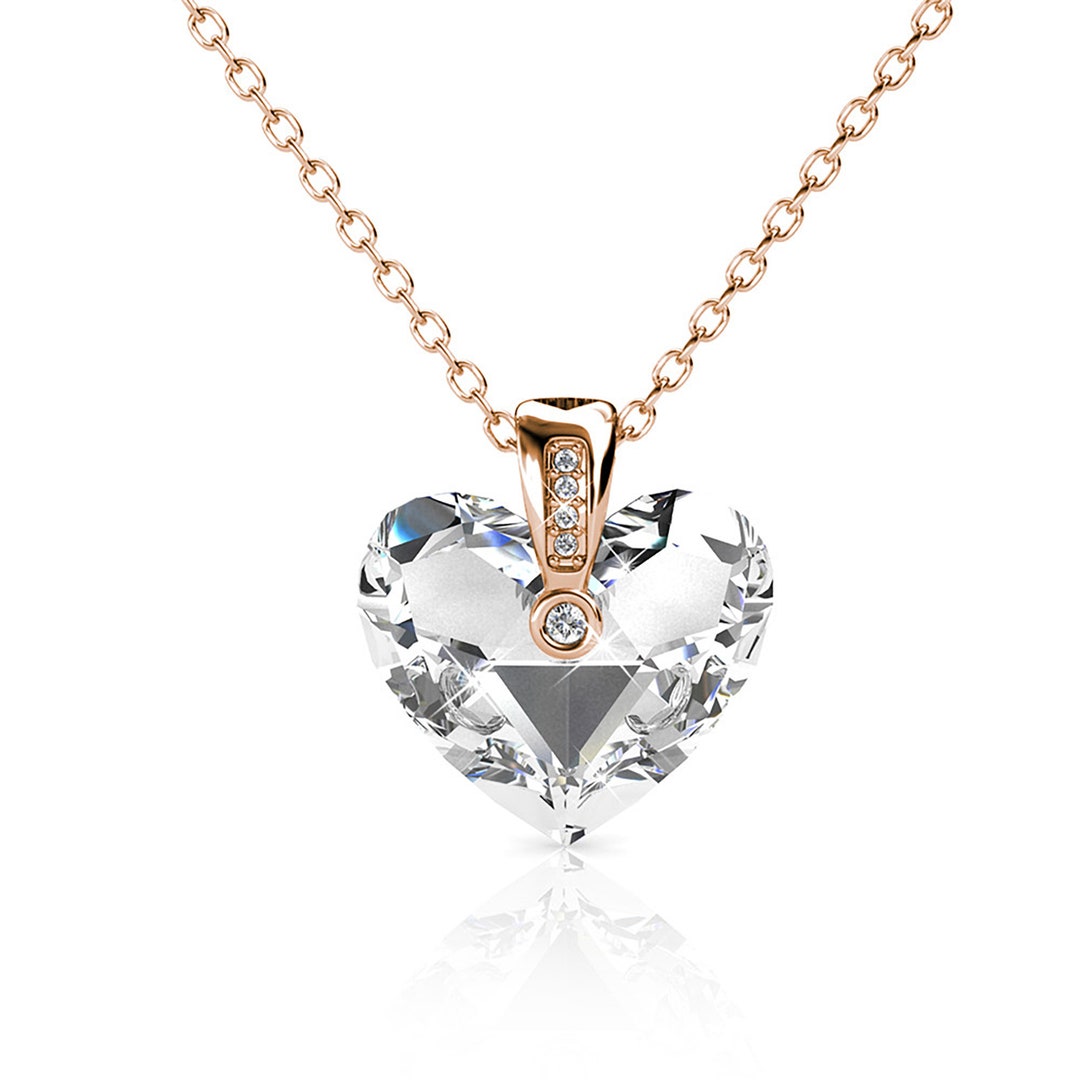 Rose Gold Crystal Heart Necklace Made With Swarovski Crystal - Etsy