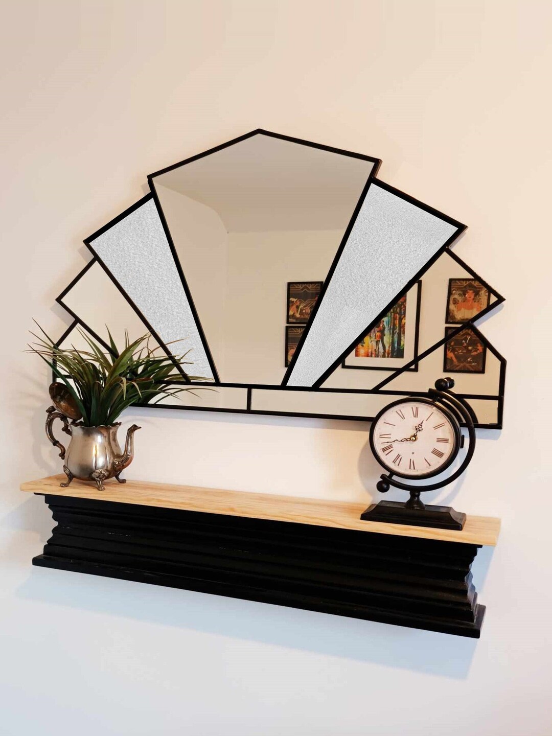 Over Mantle Stain Glass Style Art Deco Mirror, Art Deco Mirror, Wall ...