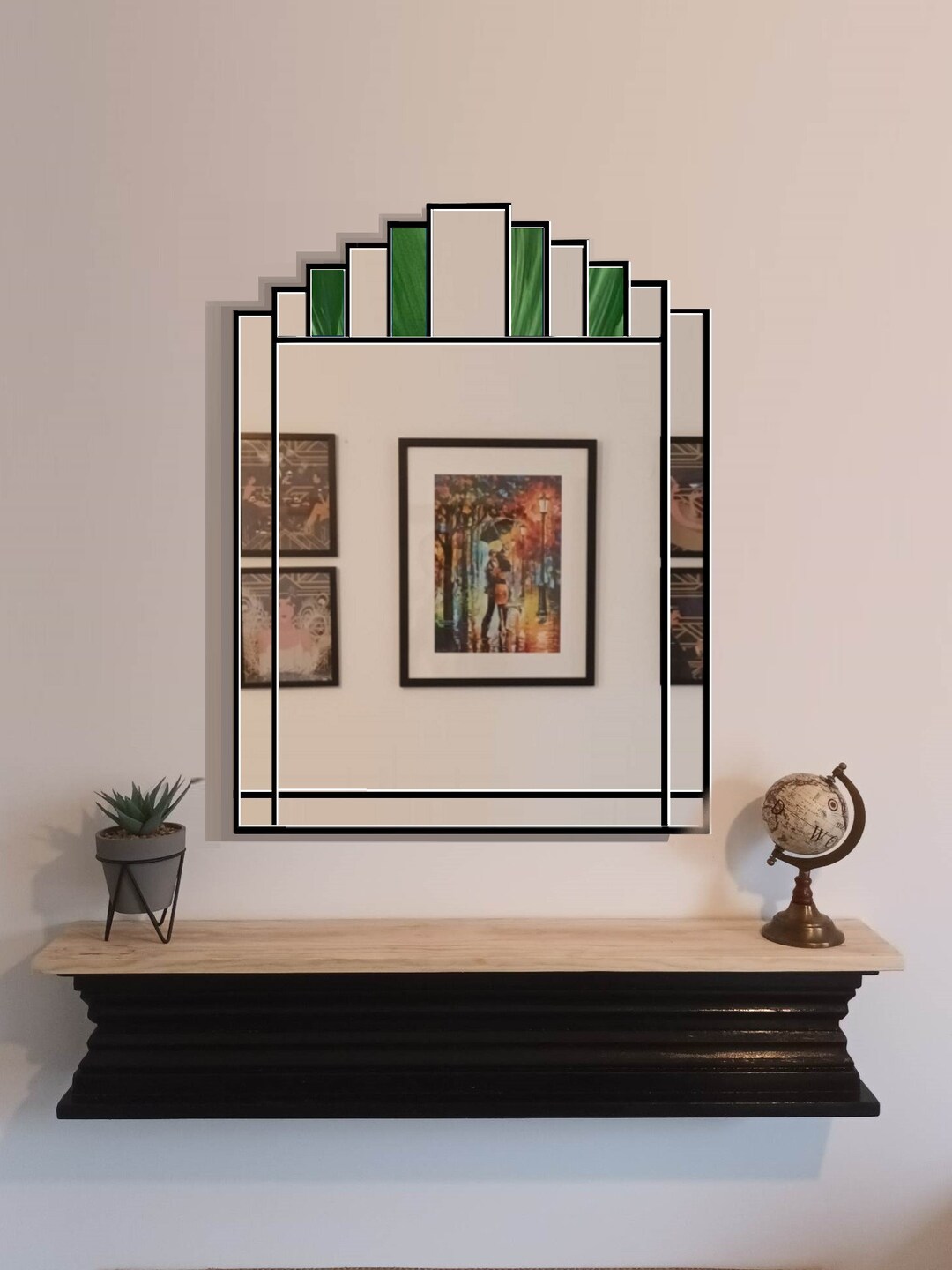Green Stain Glass Style Art Deco Mirror Vintage Style Mirror - Etsy