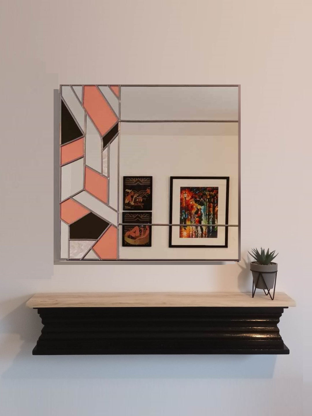 Pink Mirror, Square Mirror, Stain Glass Mirror, Geometric Mirror, Wall ...