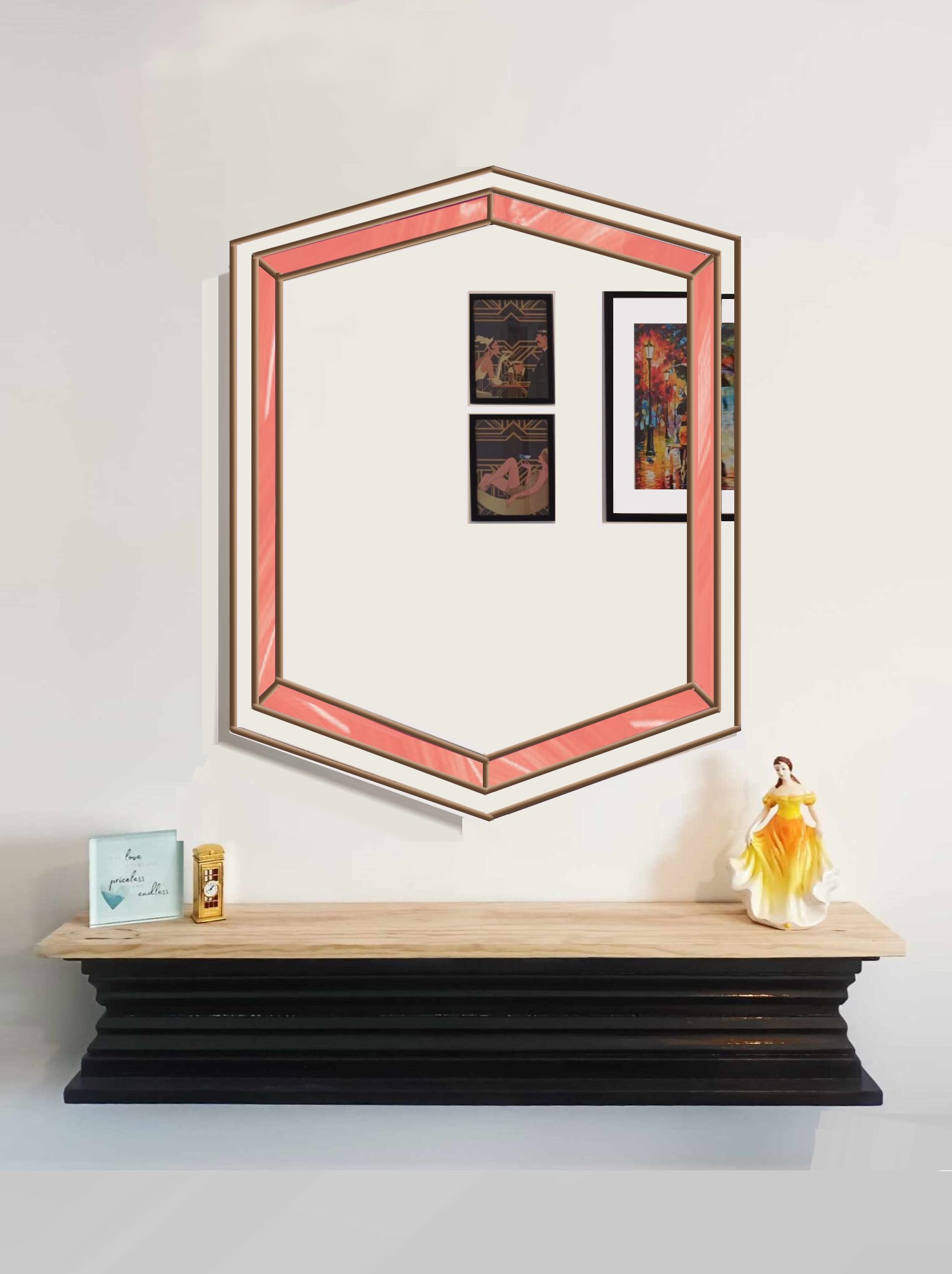 Art Deco Wall Mirror: Salmon Stain Glass Hexagon Mirror - Etsy