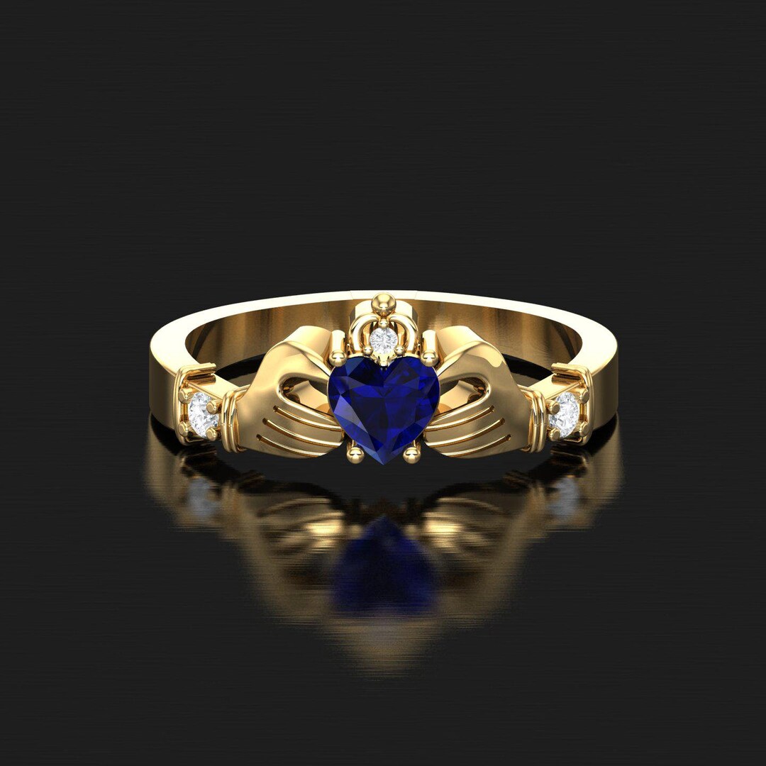Blue Sapphire Claddagh Ring Unique Heart Shape Claddagh Wedding Ring ...