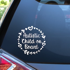 Autistic Child on Board, Vinyl Car Decal Sticker, Hearts, Autism ...