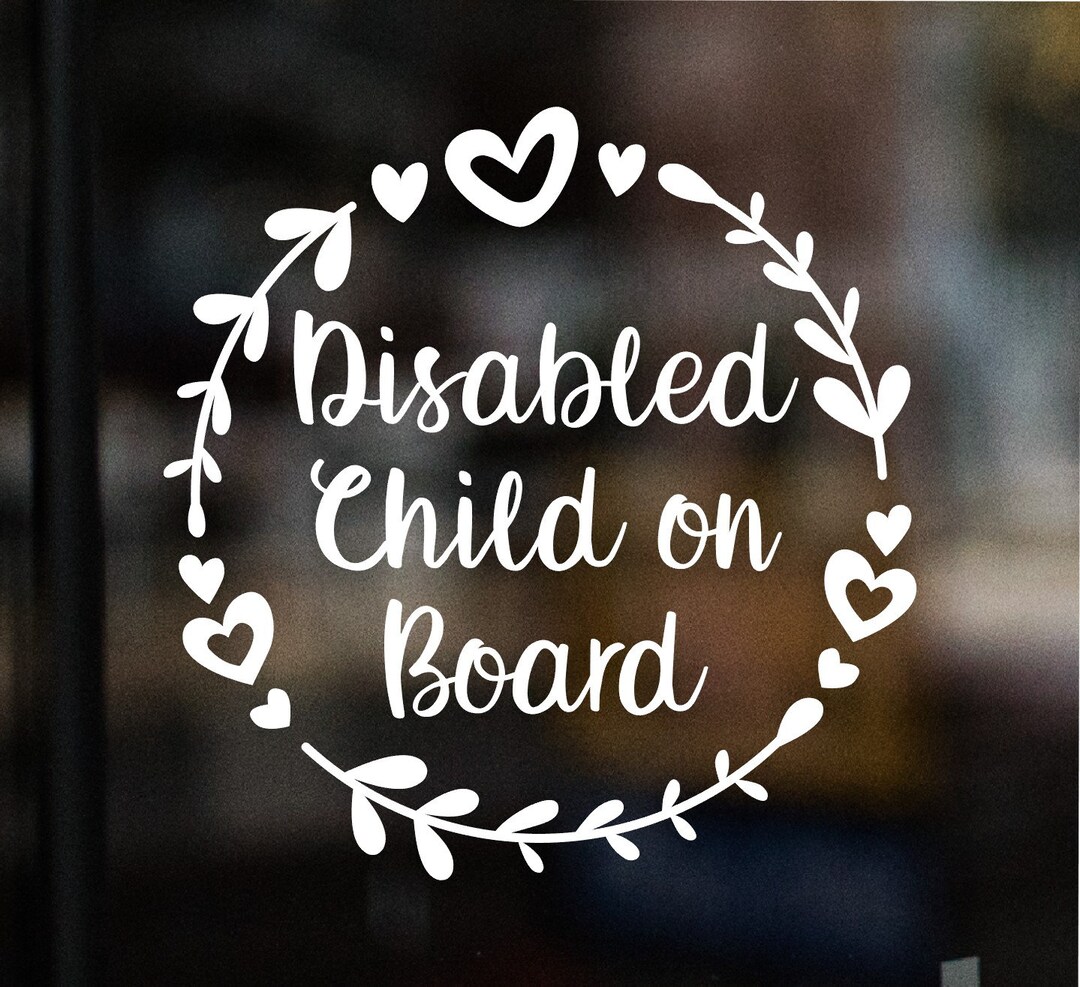 Disabled Child on Board, Vinyl Car Decal Sticker, Hearts, Car Window ...