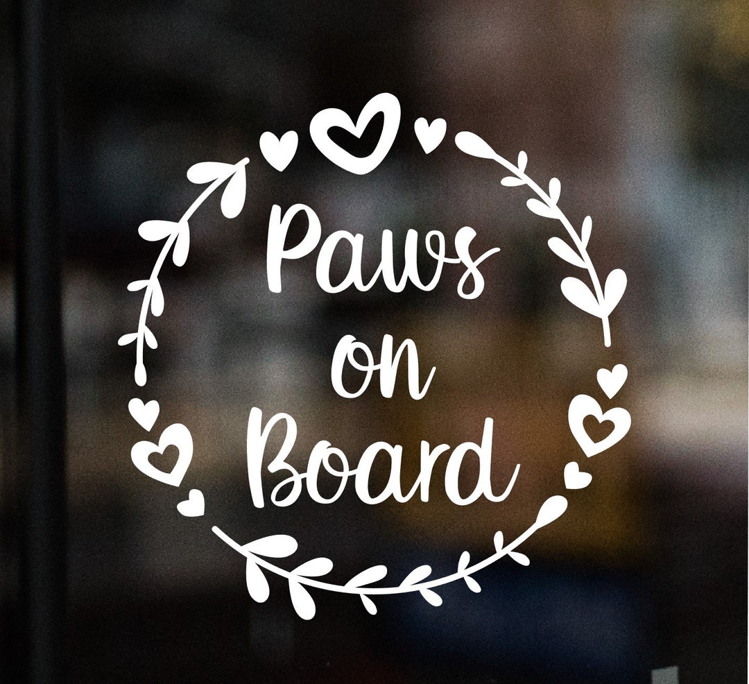 Paws on Board, Vinyl Car Decal Sticker, Hearts, Puppy, Dog, Furbaby ...