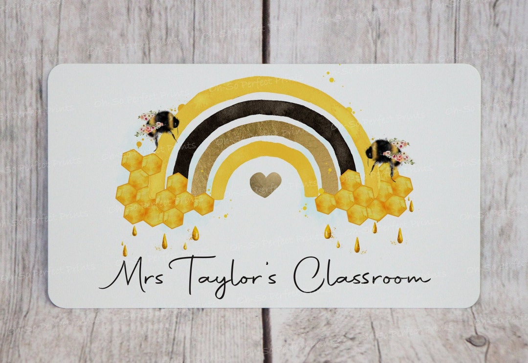 Small Personalised Bee Classroom Door Plaque, Teacher's Office Door ...