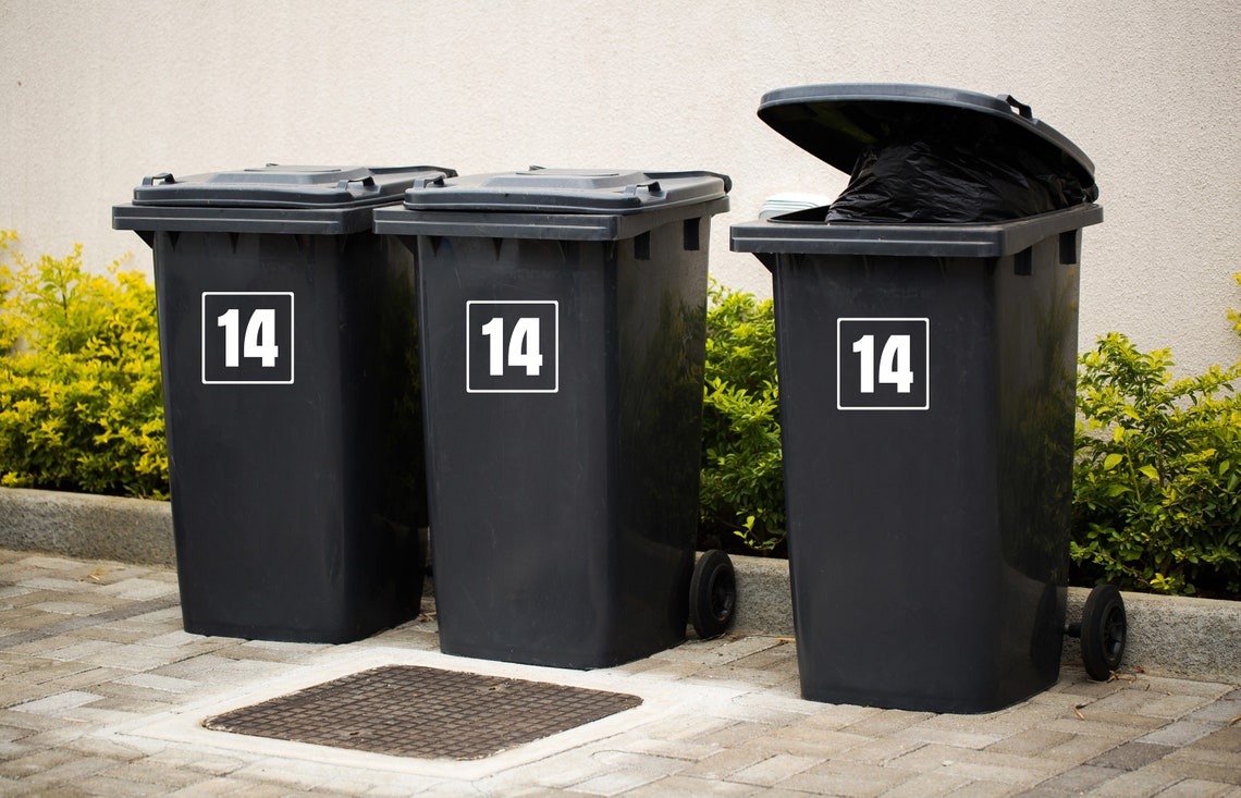 3 X Square Wheelie Bin Numbers, Vinyl Decal Sticker, House Number ...