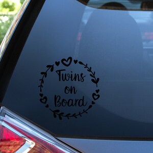 Twins on Board, Vinyl Car Decal Sticker, Hearts, Baby, Children, Car ...