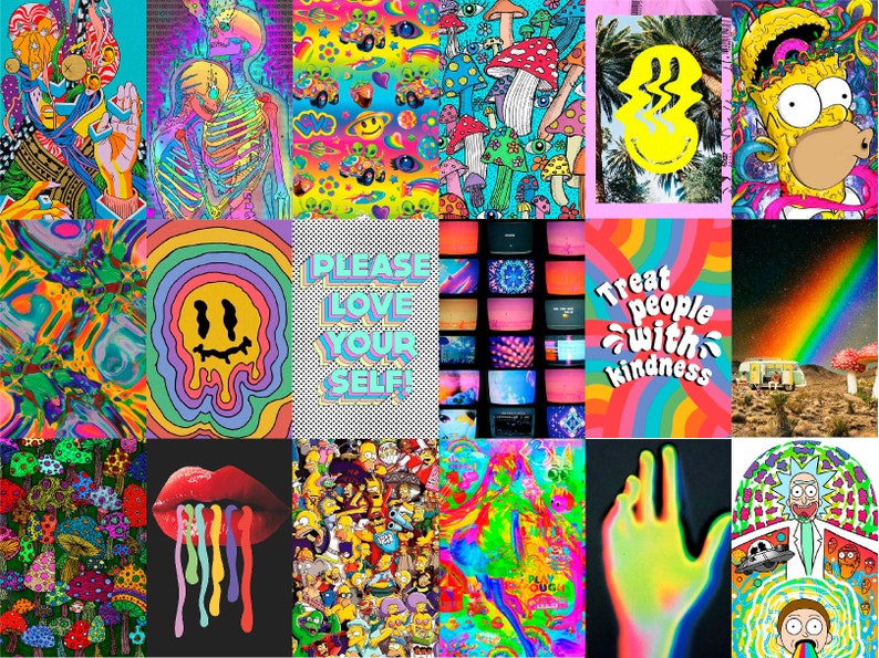 110 Pcs Psychodelic Aesthetic Indie Wall Collage Kit Indie Etsy
