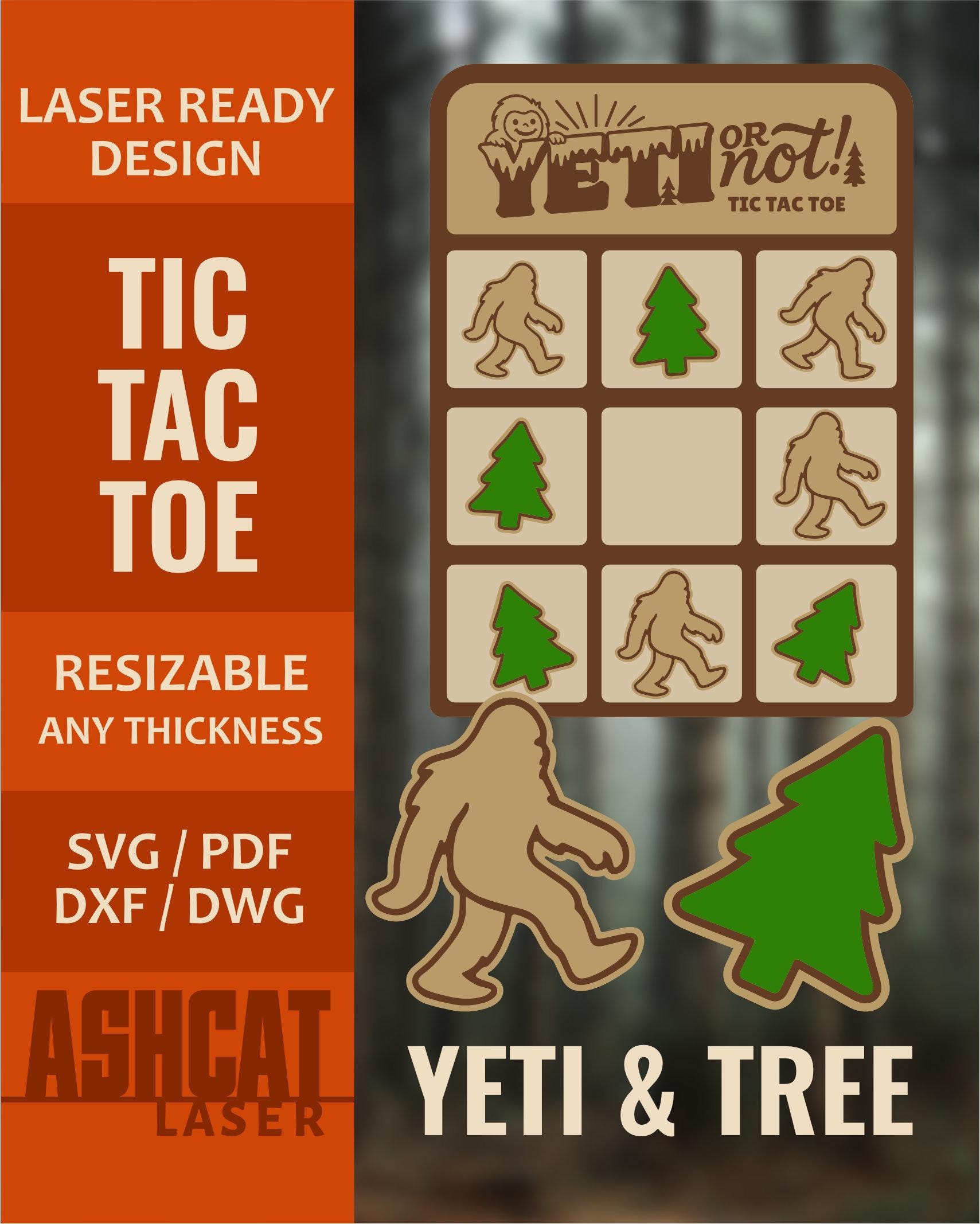 Yeti or Not Tic Tac Toe Game SVG – Bigfoot Vs Pine Tree Laser Cut File ...