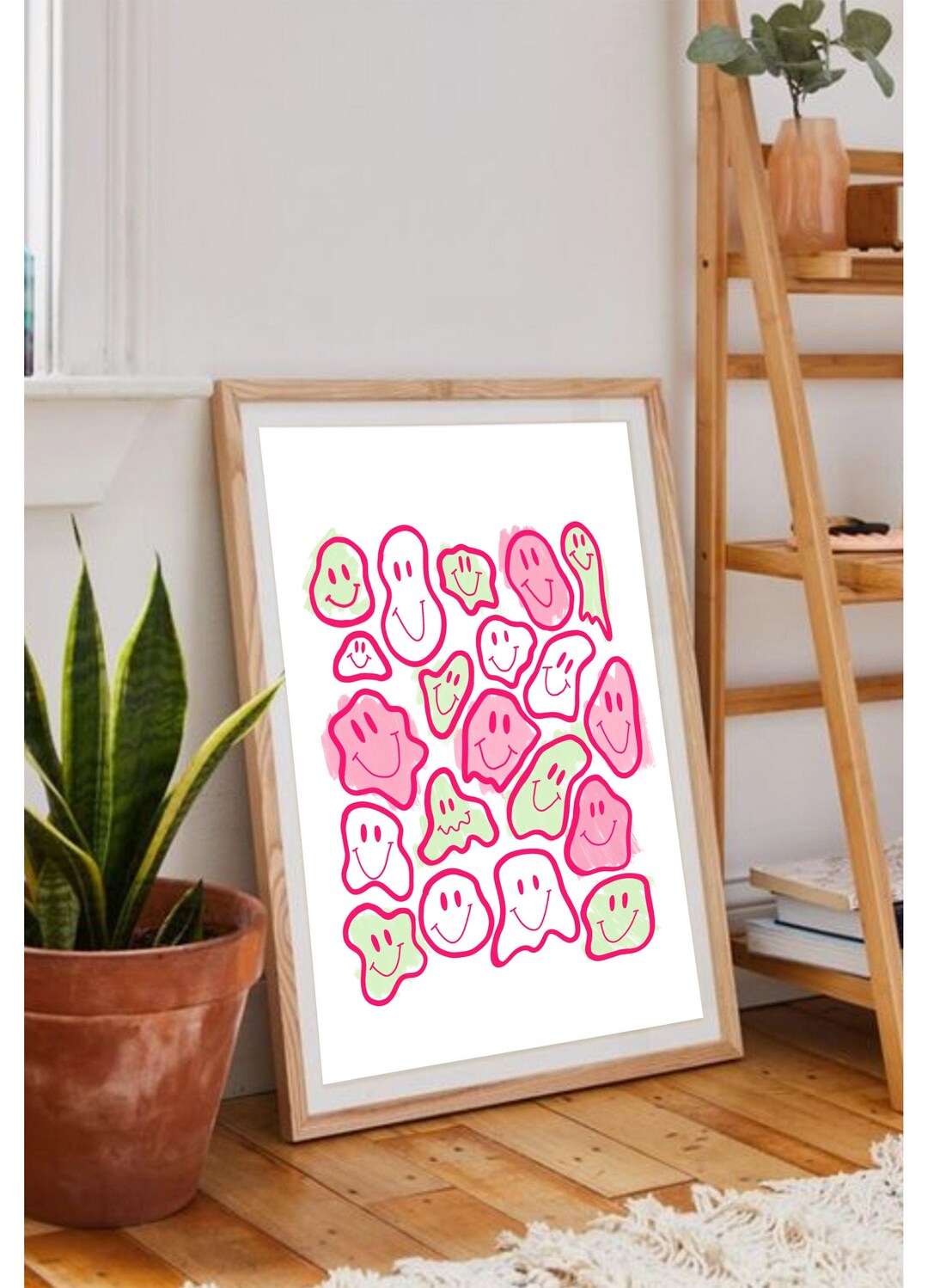 Smiley Face Print, Abstract Printable Art, Aesthetic Room Decor, Bright ...
