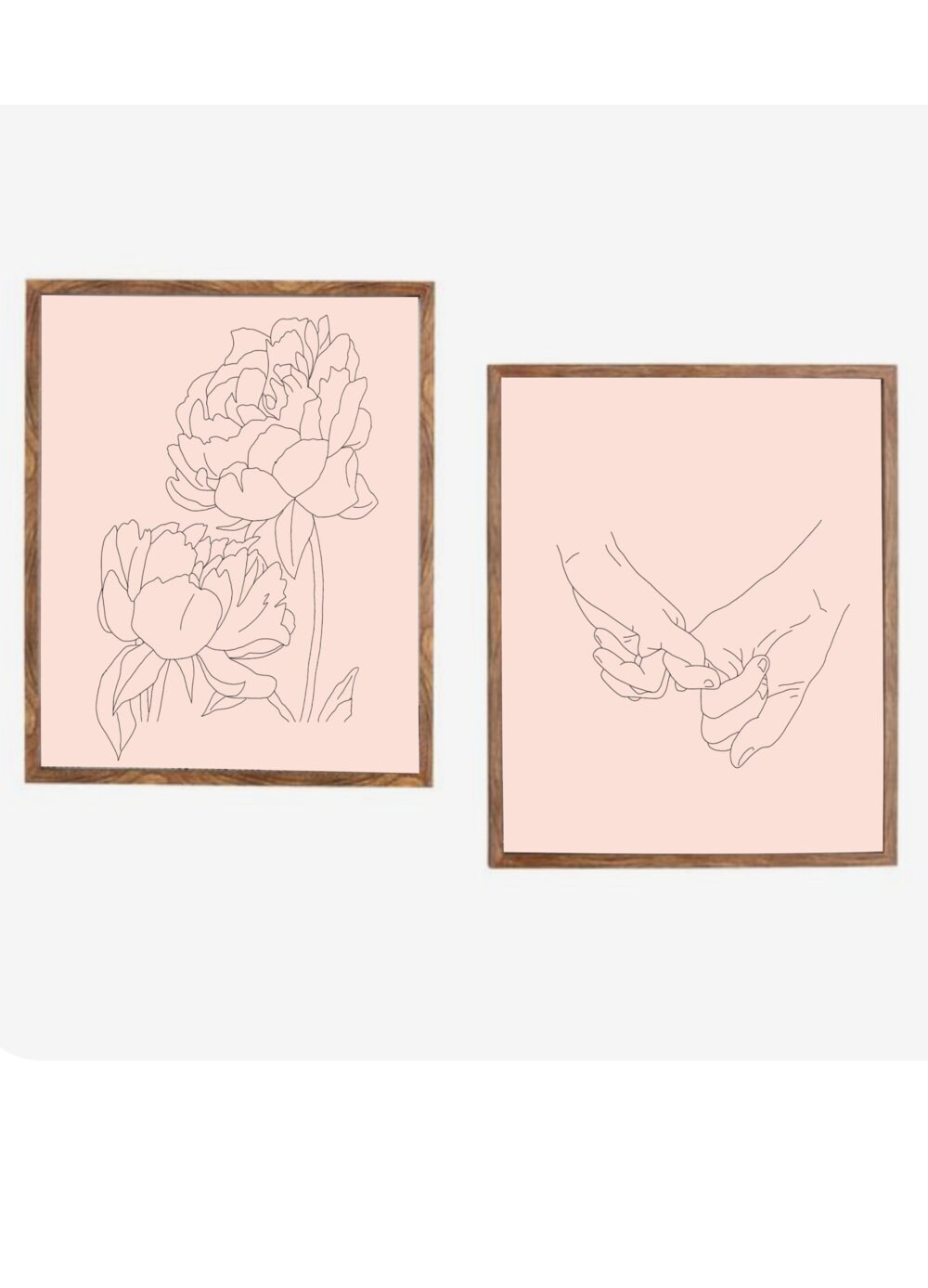 Set of Two Light Pink Line Art Print, Aesthetic Room Decor, Simple ...