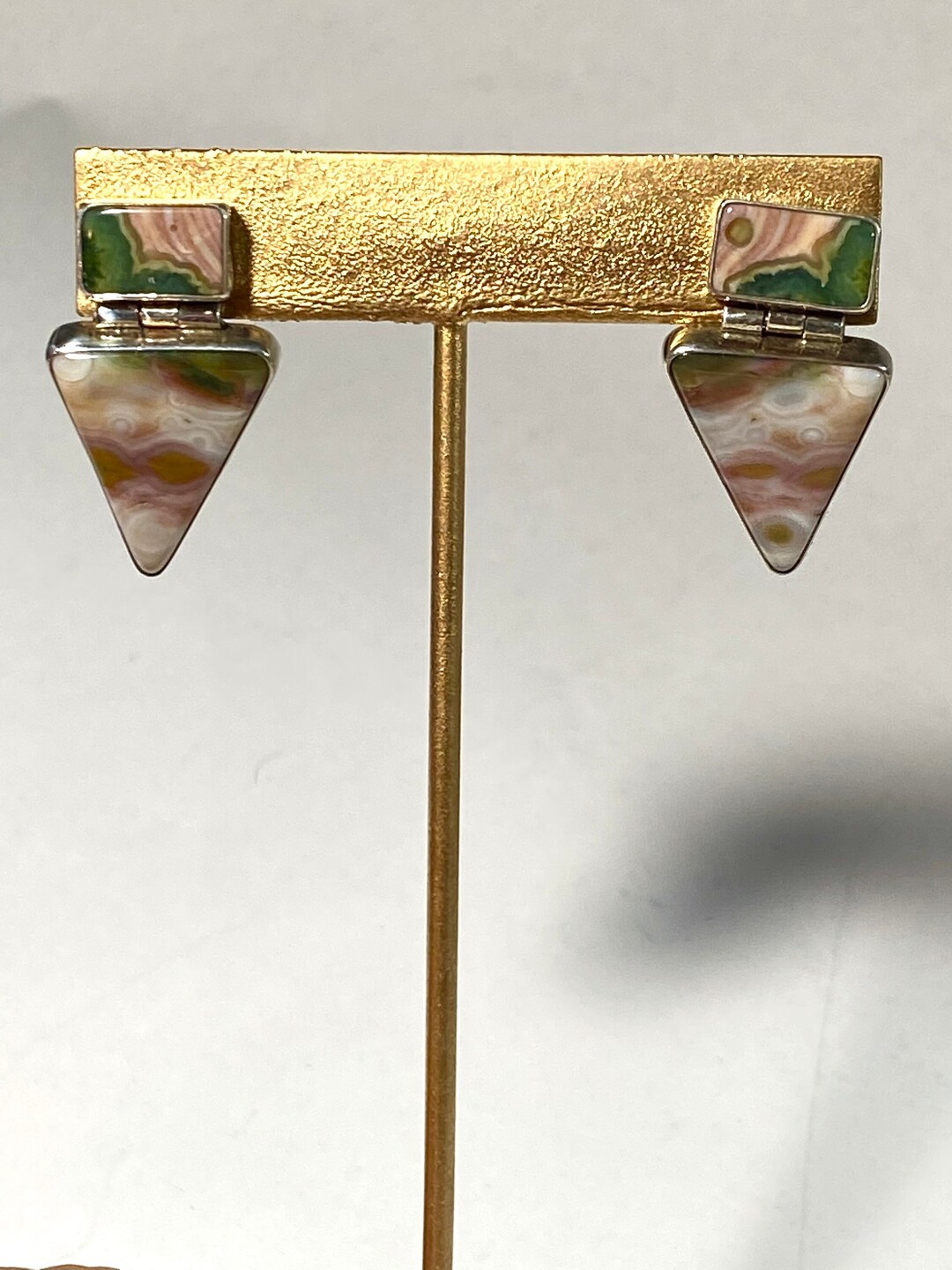 Watermelon Tourmaline and Sterling Hinged Earrings, Navajo, Sign ...