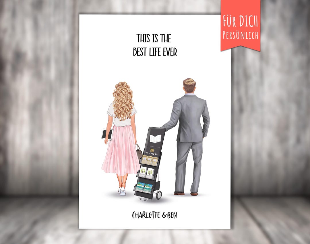 Poster of a Couple With a Trolley, Personalized Print, Gift for Partner ...