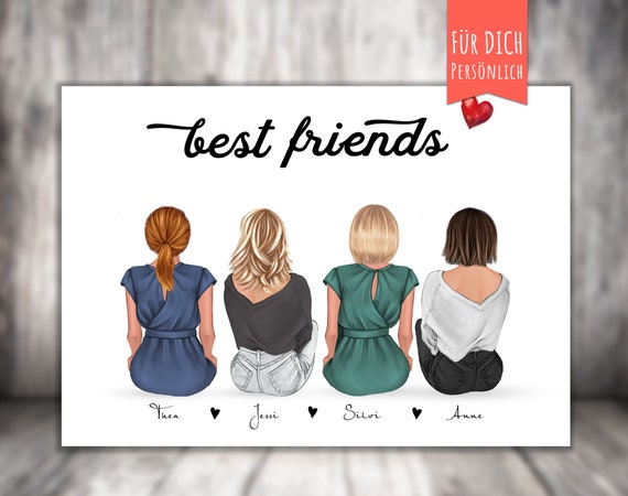 Poster 4 BFF Beste Freundinnen personalisiert mit Namen - Etsy