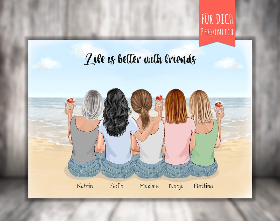 Poster “5 BFF Best Friends in Sweaters” Personalized Gift for Friends ...